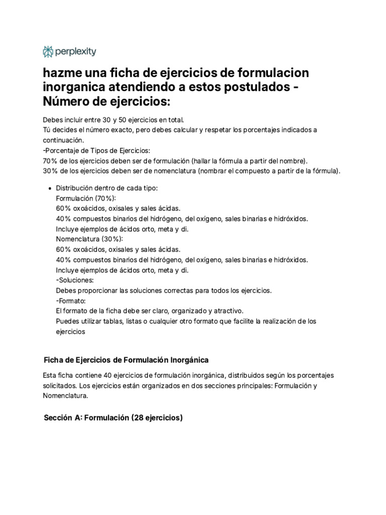 Hazme Una Ficha De Ejercicios De Formulacion Inorg Pdf ácido Sal