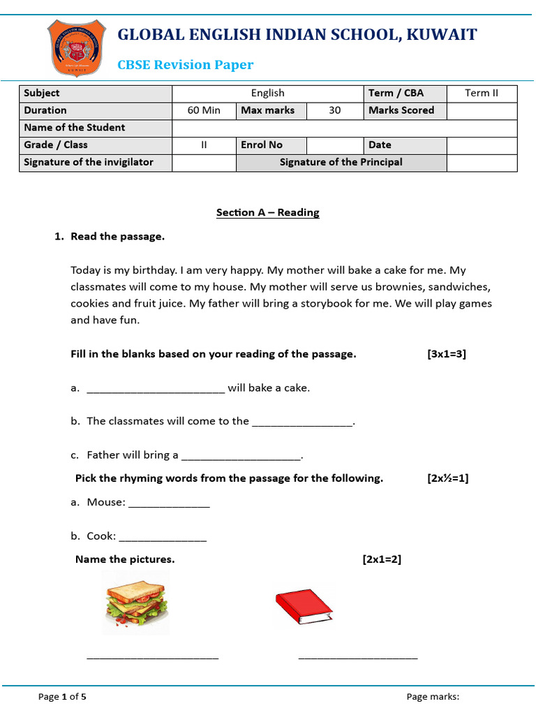 Class 2 English Revision Paper | PDF | English Language | Linguistics