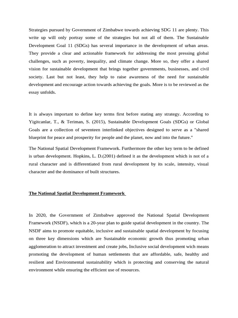 Zimbabwe's Strategies for SDG 11 | PDF | Wash | Sustainability