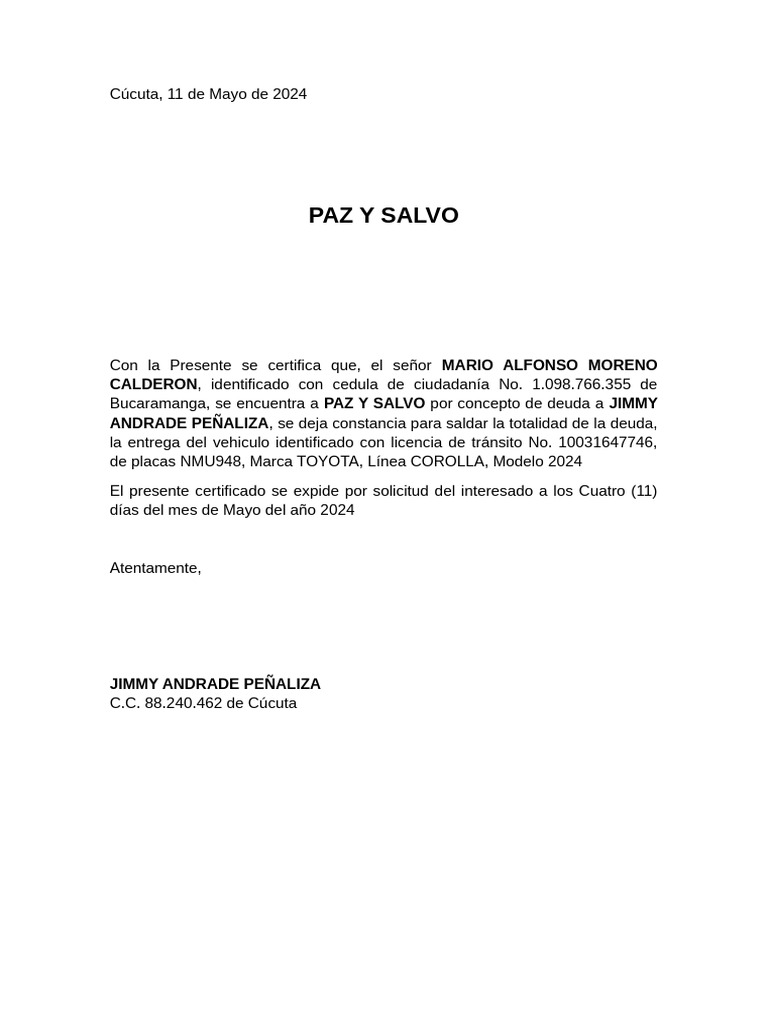Certificado Paz y Salvo | PDF