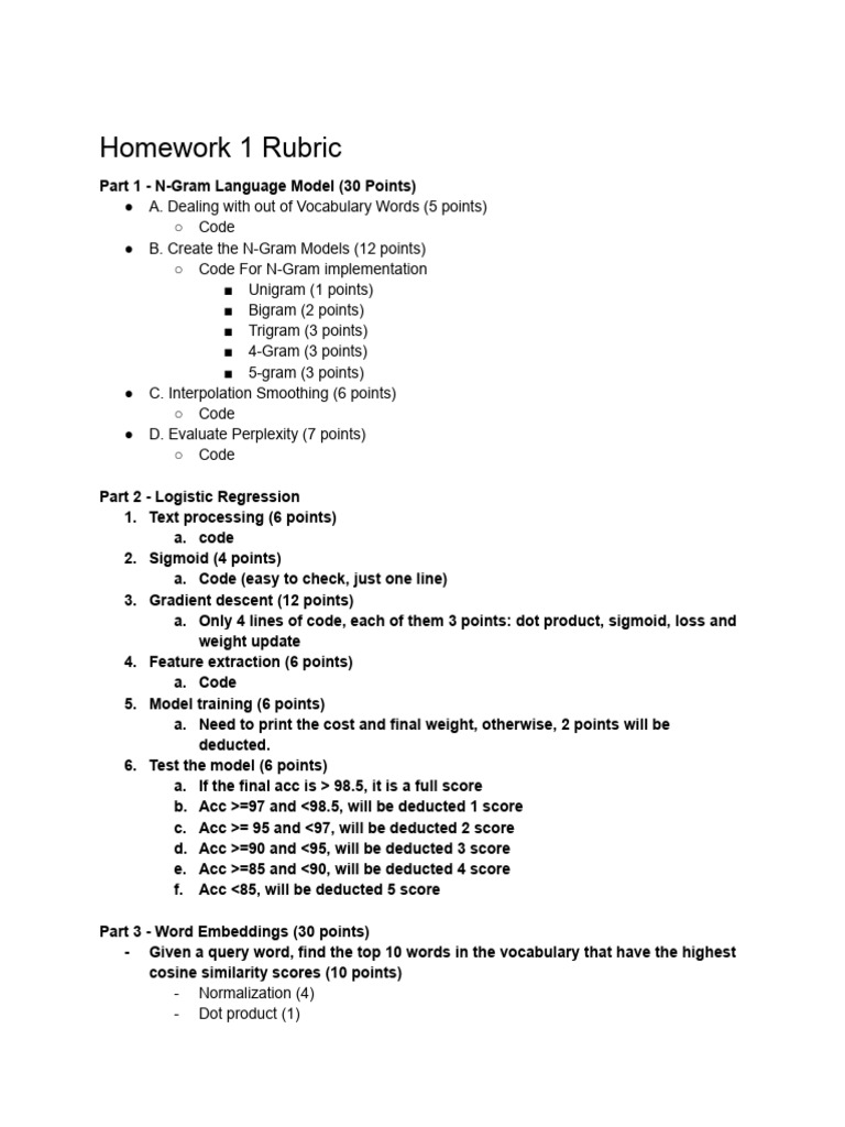 Homework 1 Rubric | PDF