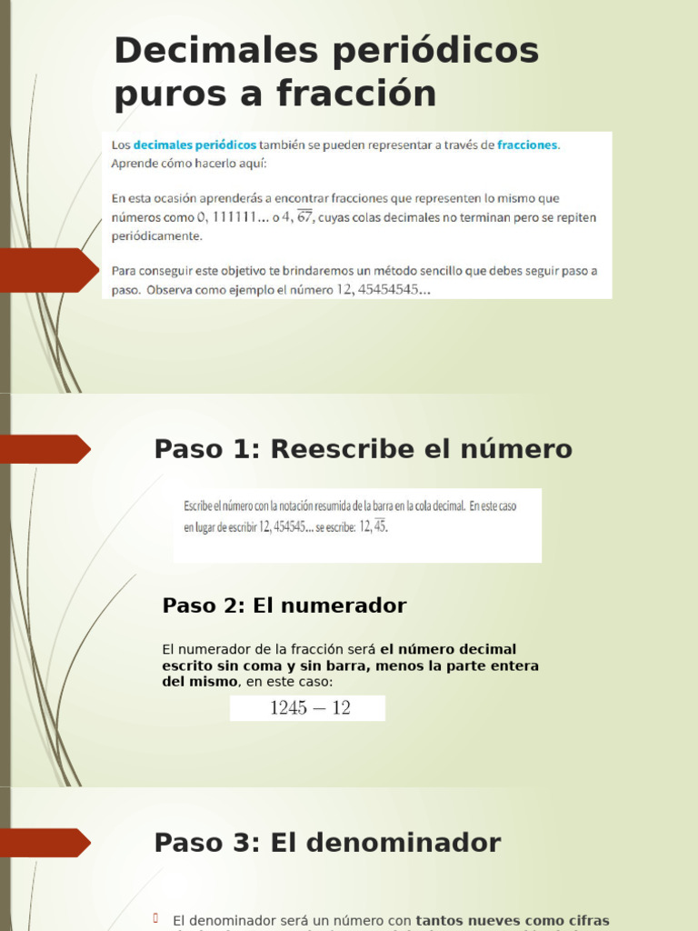 Decimales Periódicos Puros A Fracción | PDF