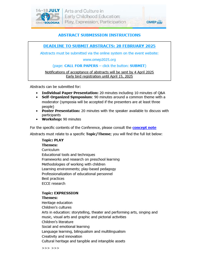 Abstract Submission Guidelines for OMEP 2025 | PDF | Abstract (Summary ...