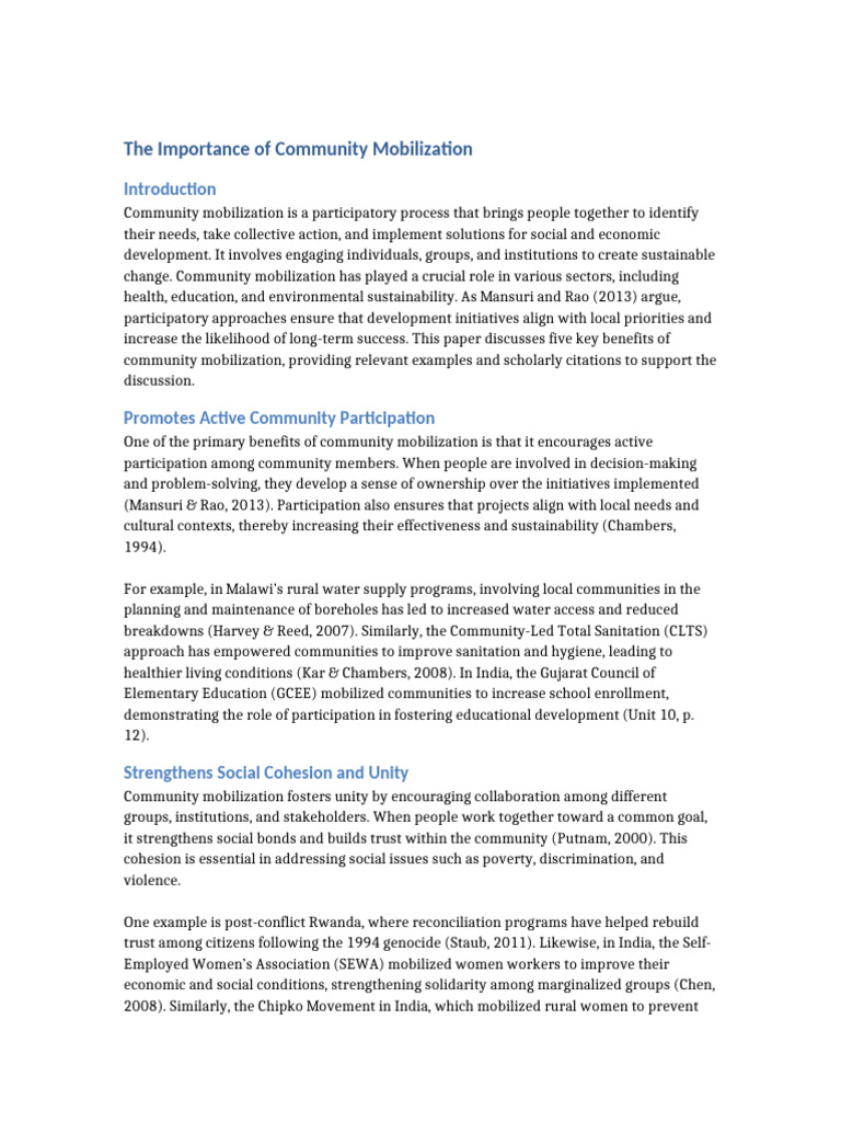 Community Mobilization | PDF | Empowerment | Community