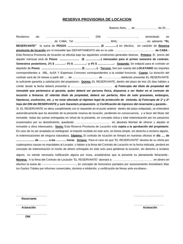 MODELO RESERVA DE ALQUILER | PDF