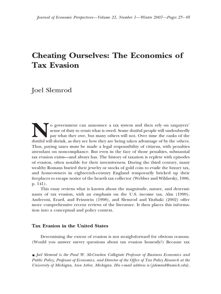 Cheating Ourselves: The Economics of Tax Evasion Joel Slemrod | PDF ...