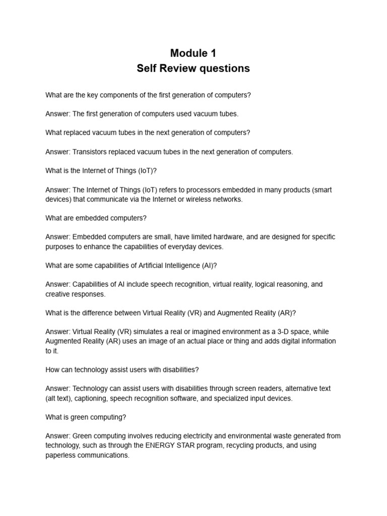 Module 1 Self Review Questions | PDF | Augmented Reality | Artificial ...