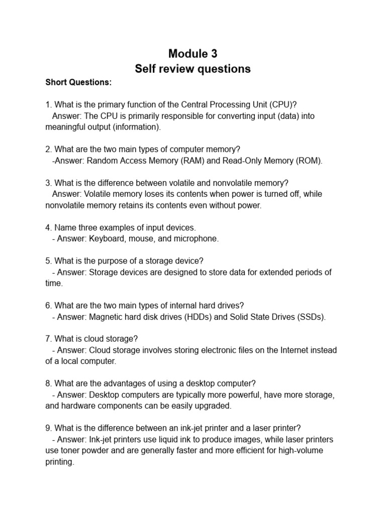 Module 3 Self Review Questions | PDF | Computer Data Storage ...