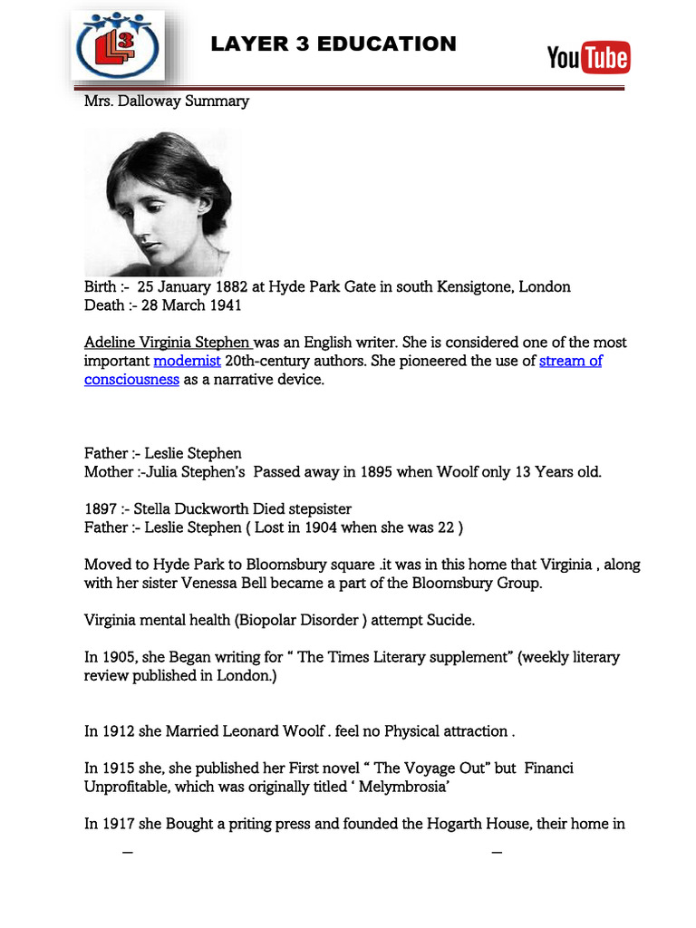 Virginia Woolf: Life and Works Summary | PDF
