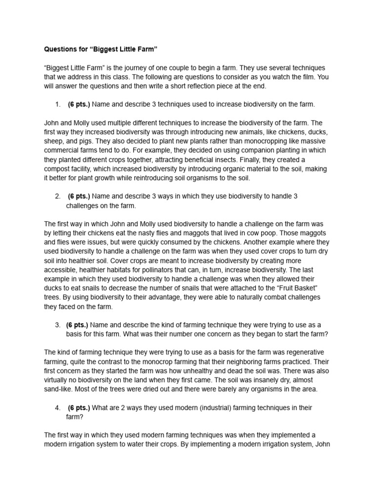 Key Questions on "Biggest Little Farm" | PDF | Agriculture | Soil