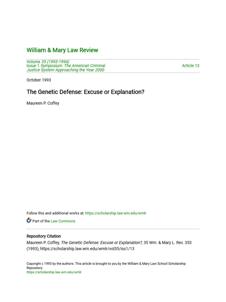 The Genetic Defense_ Excuse or Explanation_ | PDF | Crimes | Crime ...