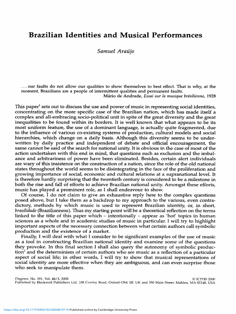 Brazilian Identities and Musical Performances | PDF