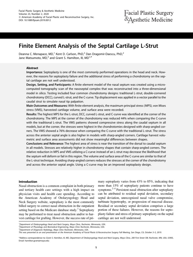 Finite Element Analysis of The Septal Cartilage L-Strut 2020 | PDF ...
