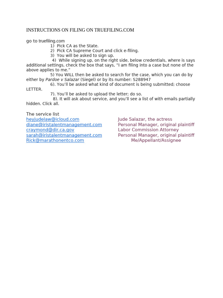 Instructions On Filing On Truefiling | PDF