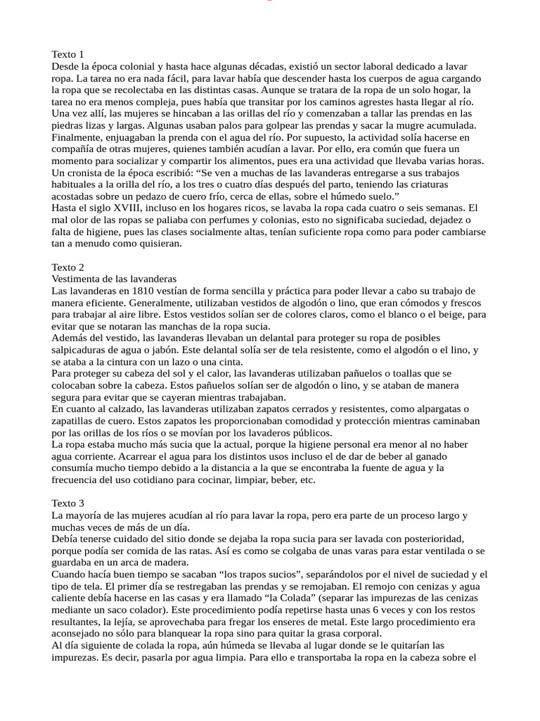 Lavanderas en la época colonial 1810 | PDF | Ropa | Agua