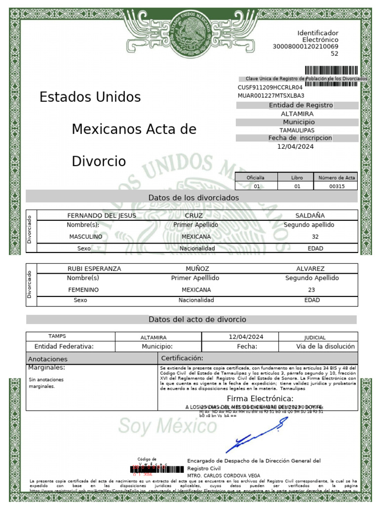 Acta de Divorcio 120424 | PDF | Control de acceso | Documento