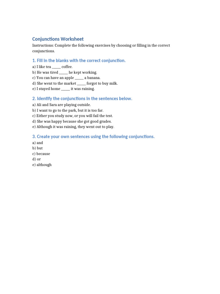 Class 8 Conjunctions Worksheet | PDF