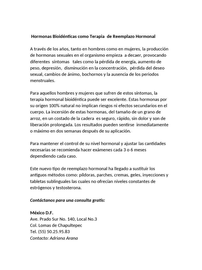 Terapia Hormonal Bioidéntica Efectiva | PDF