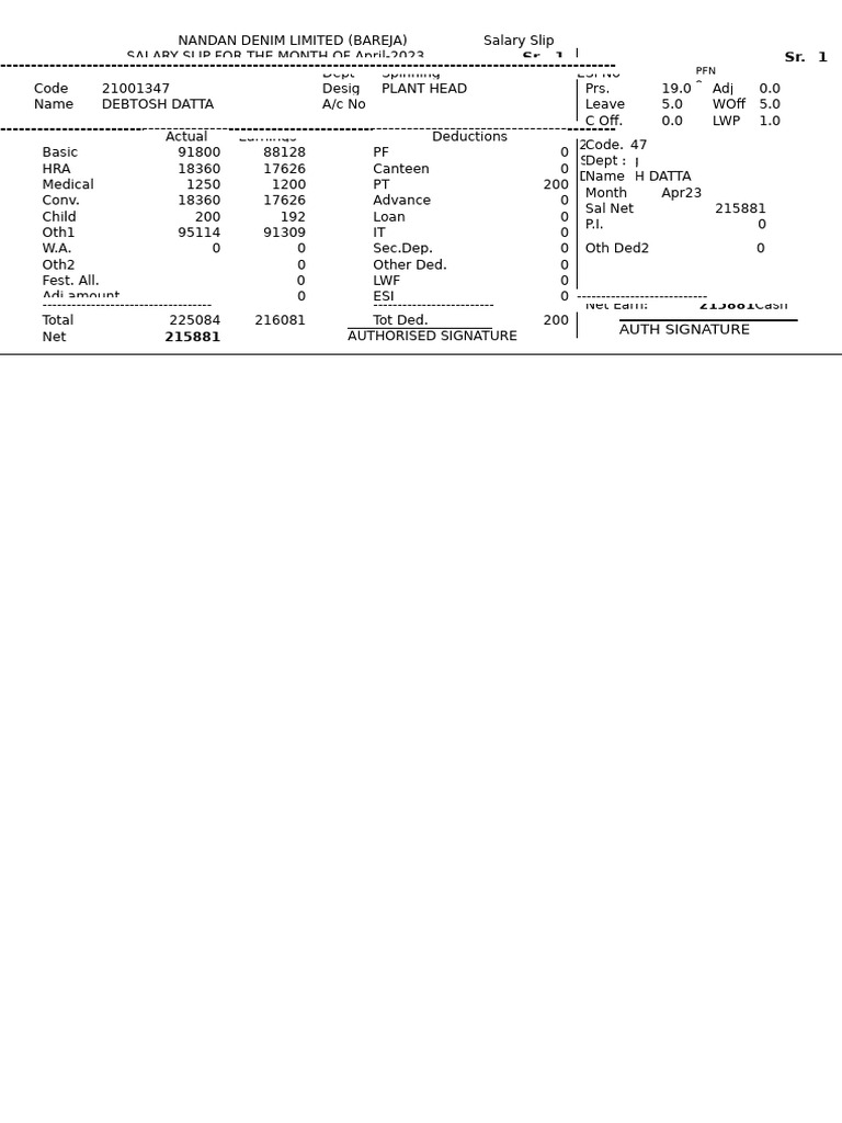 April 2023 Salary Slip | PDF