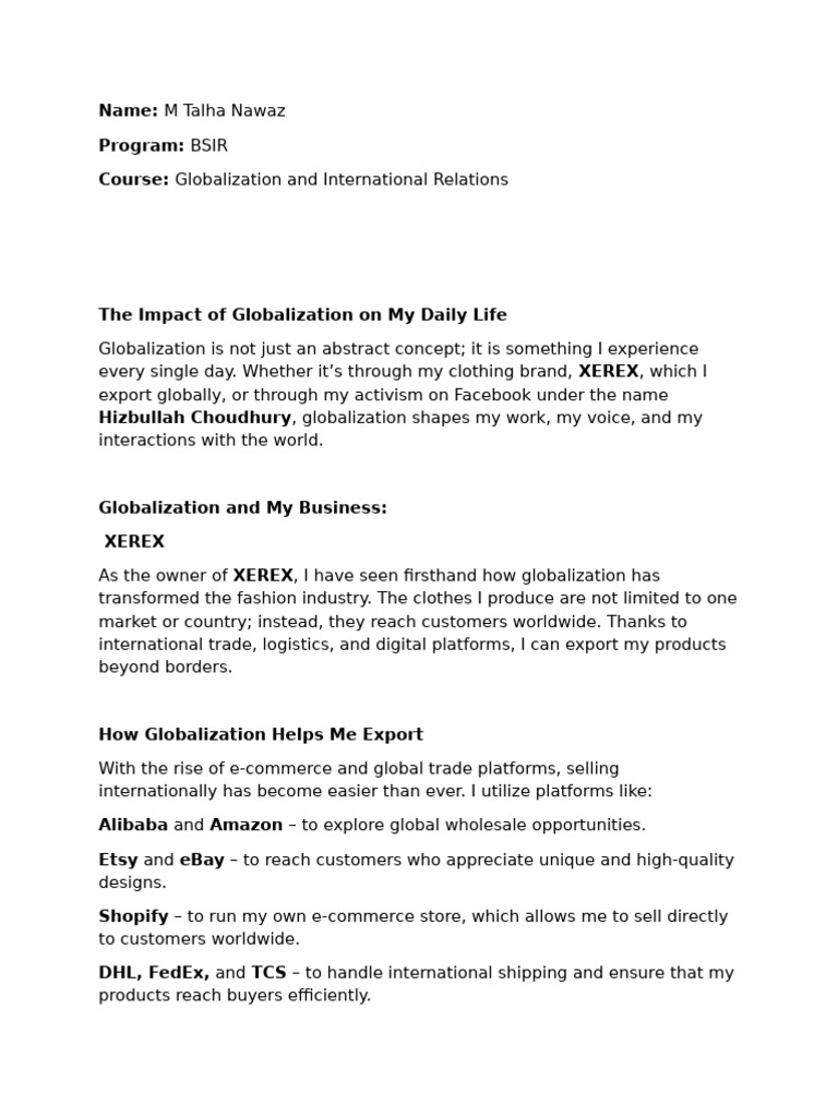 Globalization's Daily Impact on My Life | PDF | Globalization | Activism