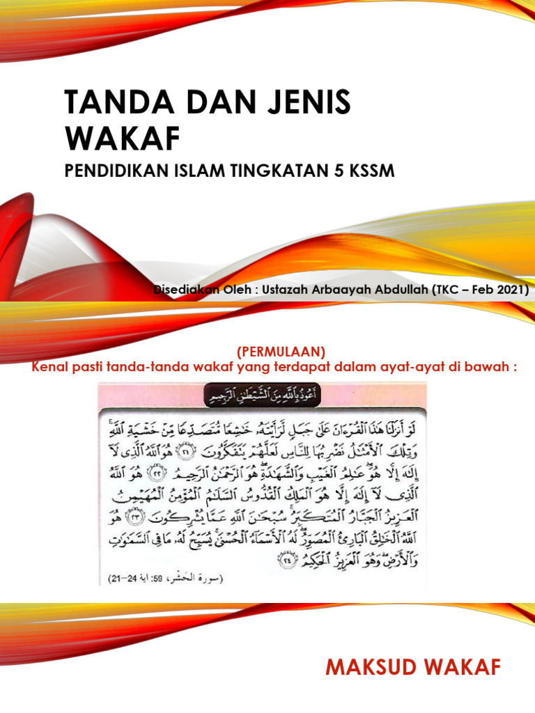 Jenis dan Tanda Wakaf dalam Pendidikan Islam | PDF
