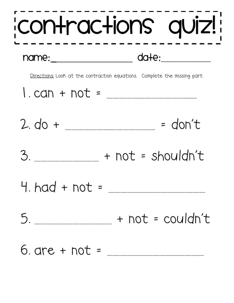 Contractions Quiz for Students | PDF