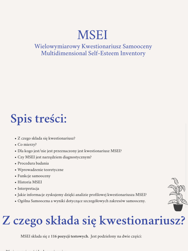 MSEI Wielowymiarowy Kwestionariusz Samooceny Multidimensional Self-Esteem Inventory | PDF