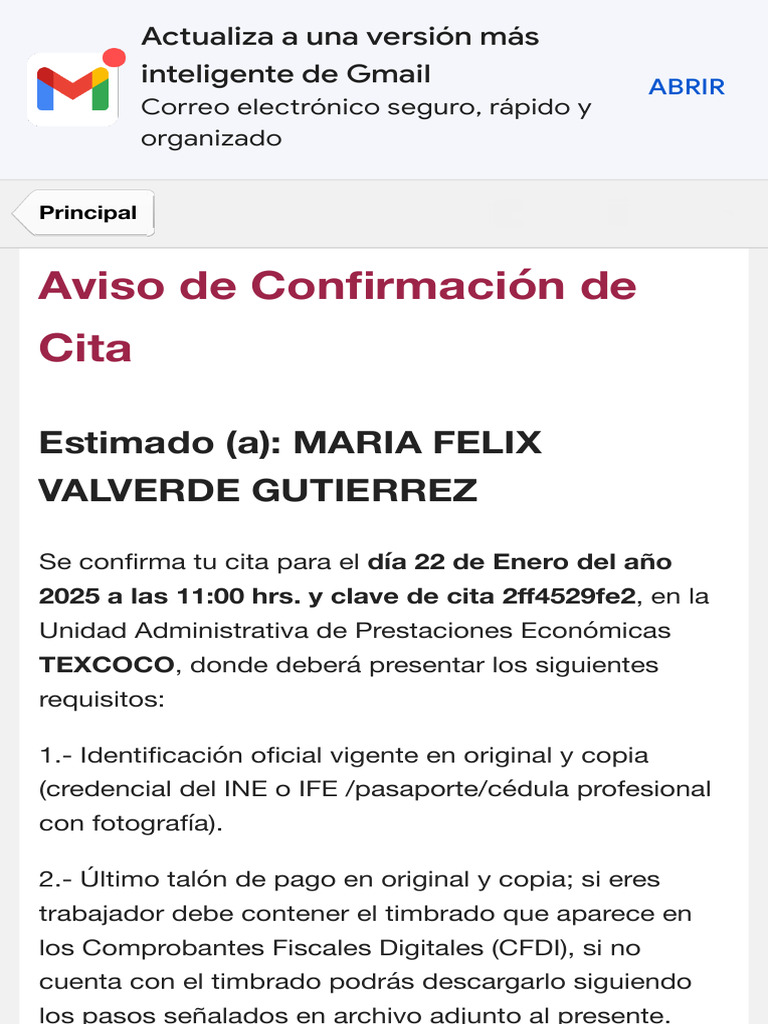 Confirmación Cita ISSSTE 2025 | PDF