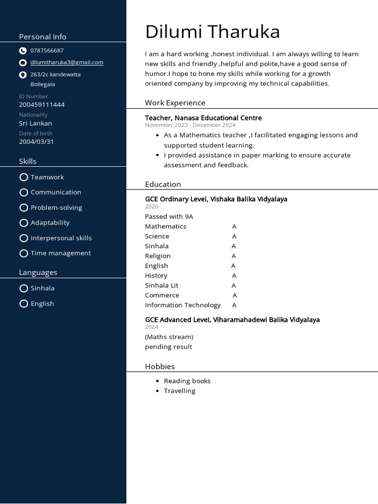 CV - Dilumi Tharuka (1) (2) | PDF