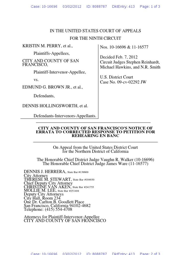 City and County of San Francisco'S Notice of Errata To Corrected ...