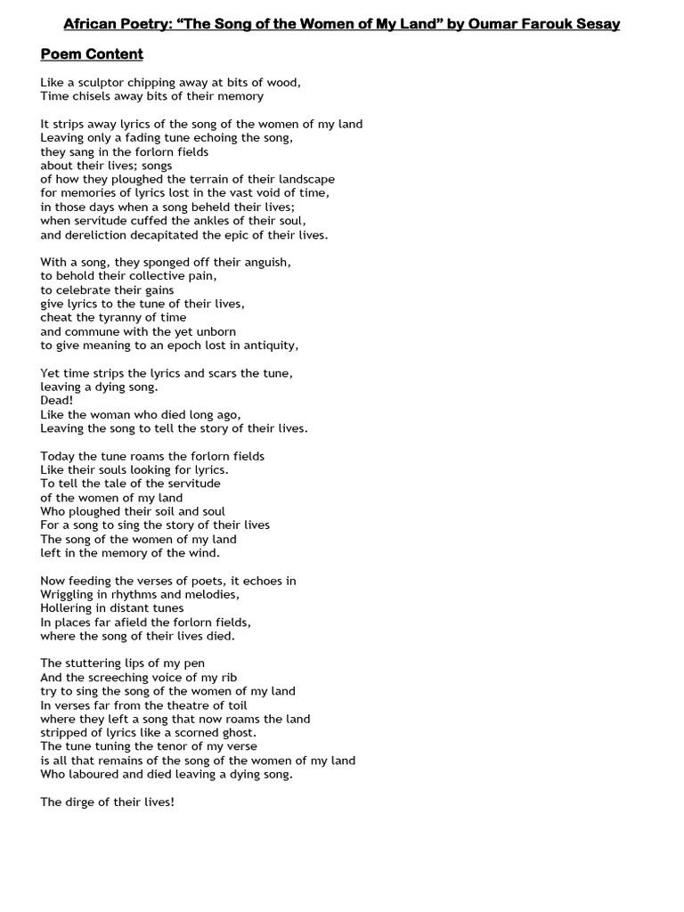 African Poetry - The Song of The Women of My Land (Oumar Farouk Sesay ...
