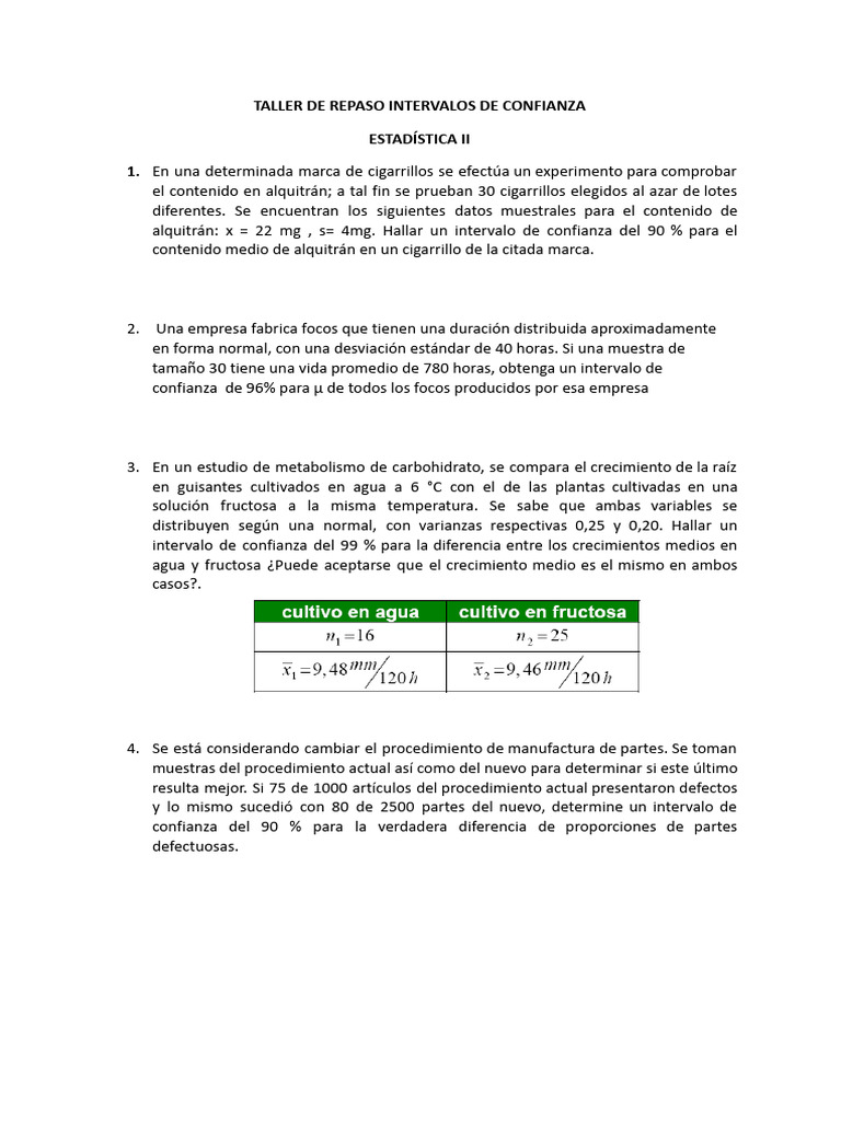 Taller Intervalos Confianza - Sep 2024 | PDF