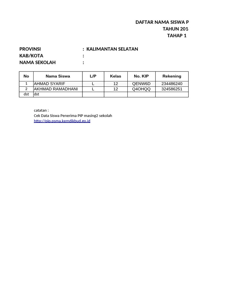 Mohon Data Pip Tahun 2018 Tahap 1 | PDF