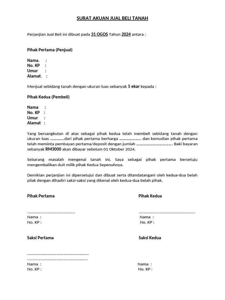 Contoh Surat Akuan Jual Beli Tanah | PDF