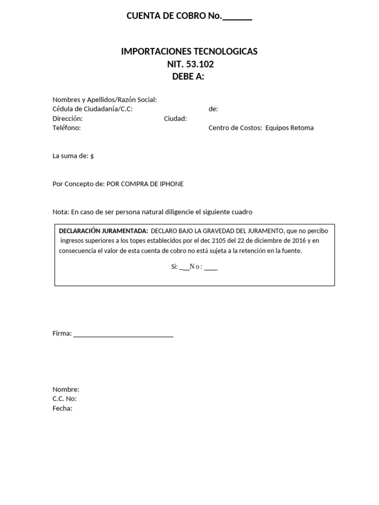 Formato Cuenta Cobro | PDF
