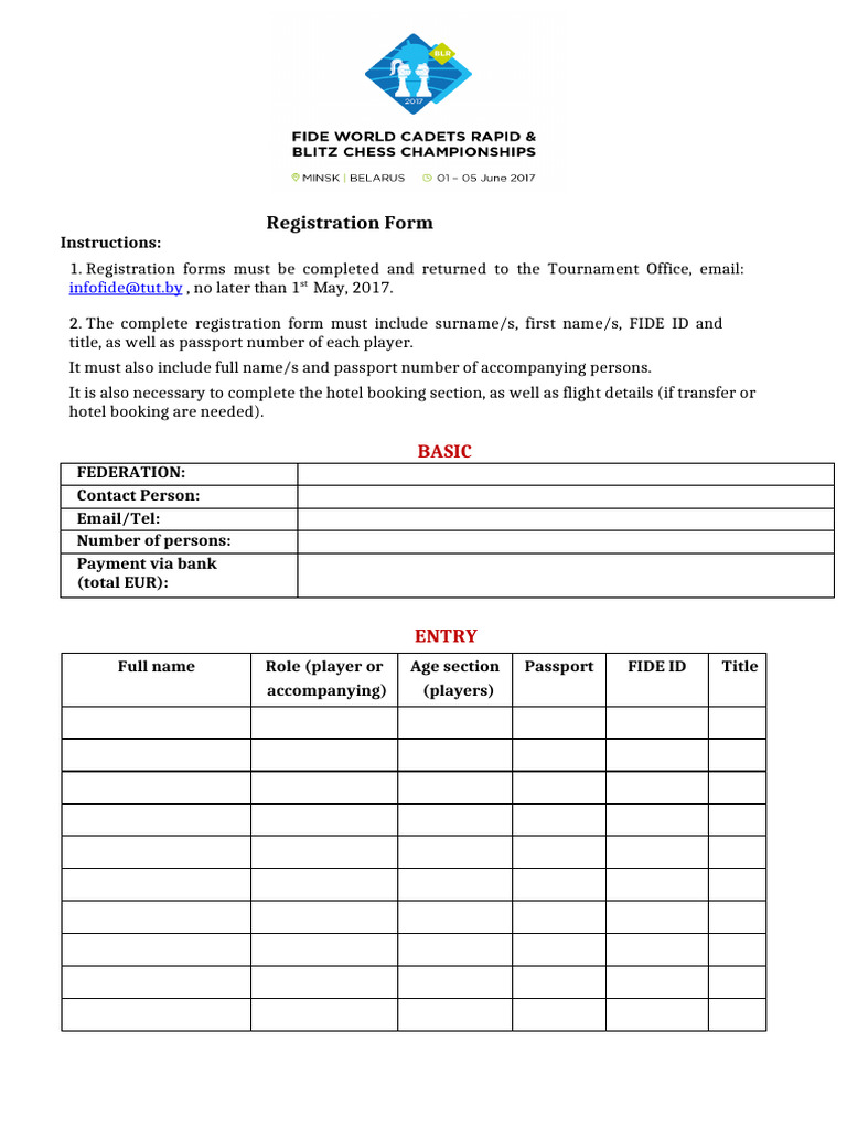 1st FIDE World Cadets Rapid Blitz Chess Championships 2017 Registration ...