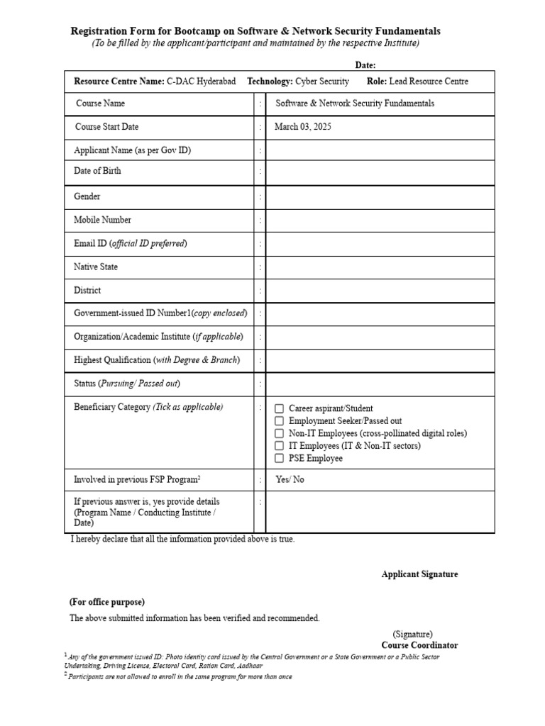BCMP Application Form - SNSF | PDF | Government | Authentication