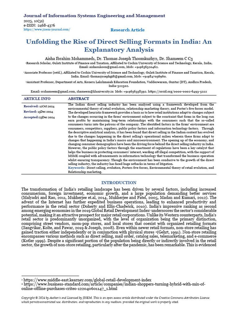 Unfolding The Rise of Direct Selling Formats in India: An Explanatory ...