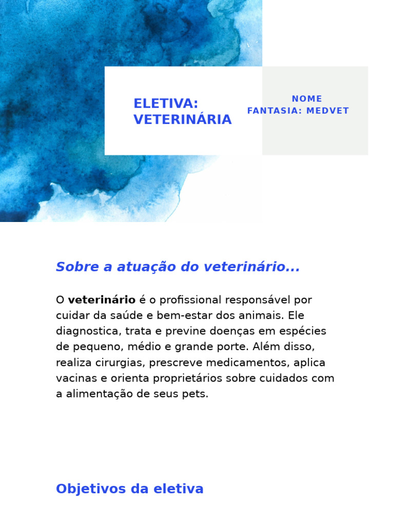 ELETIVA - veterinaria 8 e 9 anos | PDF