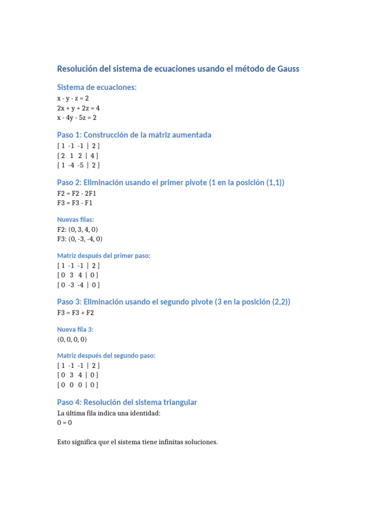 Método de Gauss: Solución de Ecuaciones | PDF