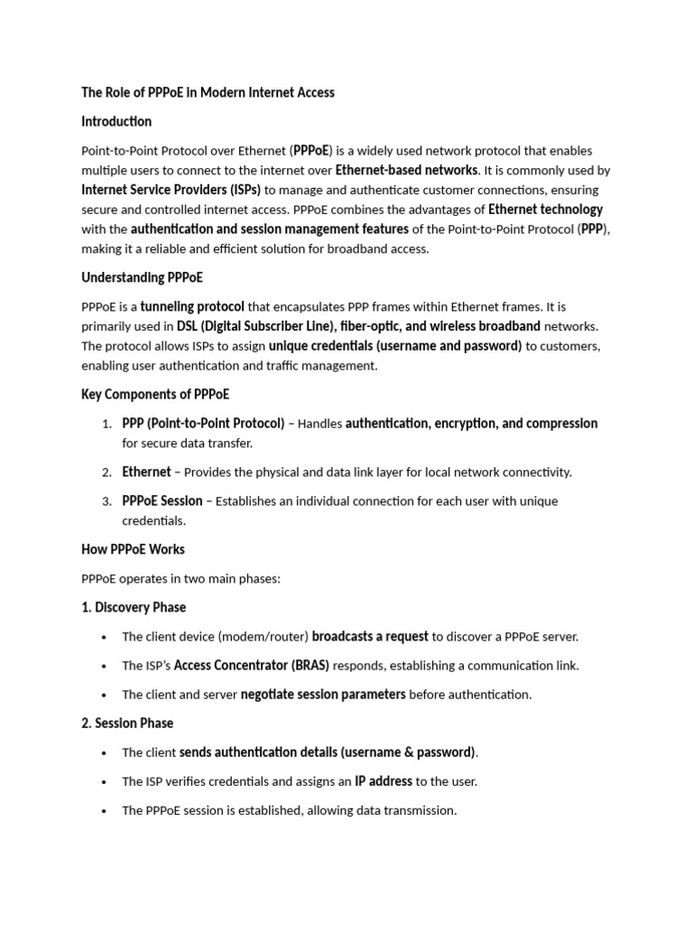 Understanding PPPoE for Internet Access | PDF | Computer Network | Internet Access