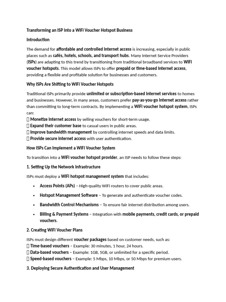 Transforming An ISP Into A WiFi Voucher Hotspot Business | PDF | Internet Service Provider | Wi Fi