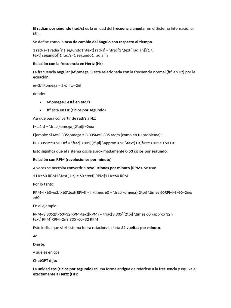 Conversión de Unidades de Frecuencia Angular | PDF | Hertz | Frecuencia