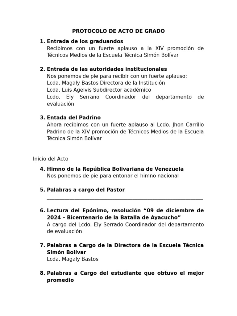 Protocolo de Acto de Grado | PDF