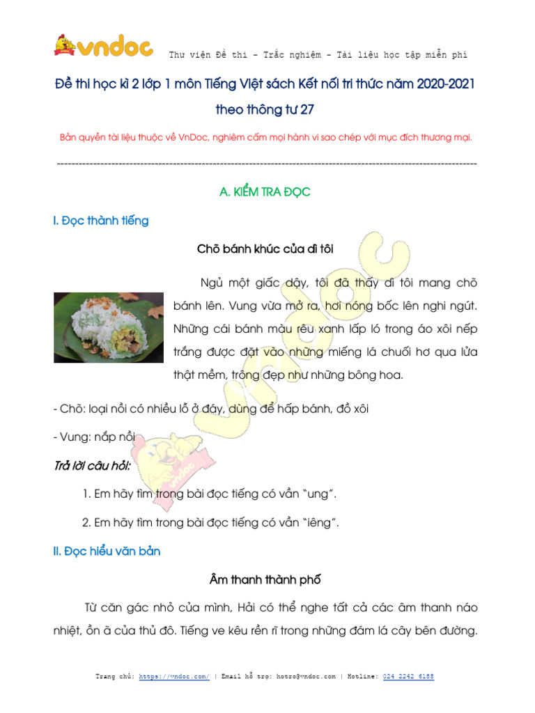 Bo de Thi Hoc Ki 2 Lop 1 Mon Tieng Viet Sach Ket Noi Tri Thuc Nam 2020 2021 | PDF