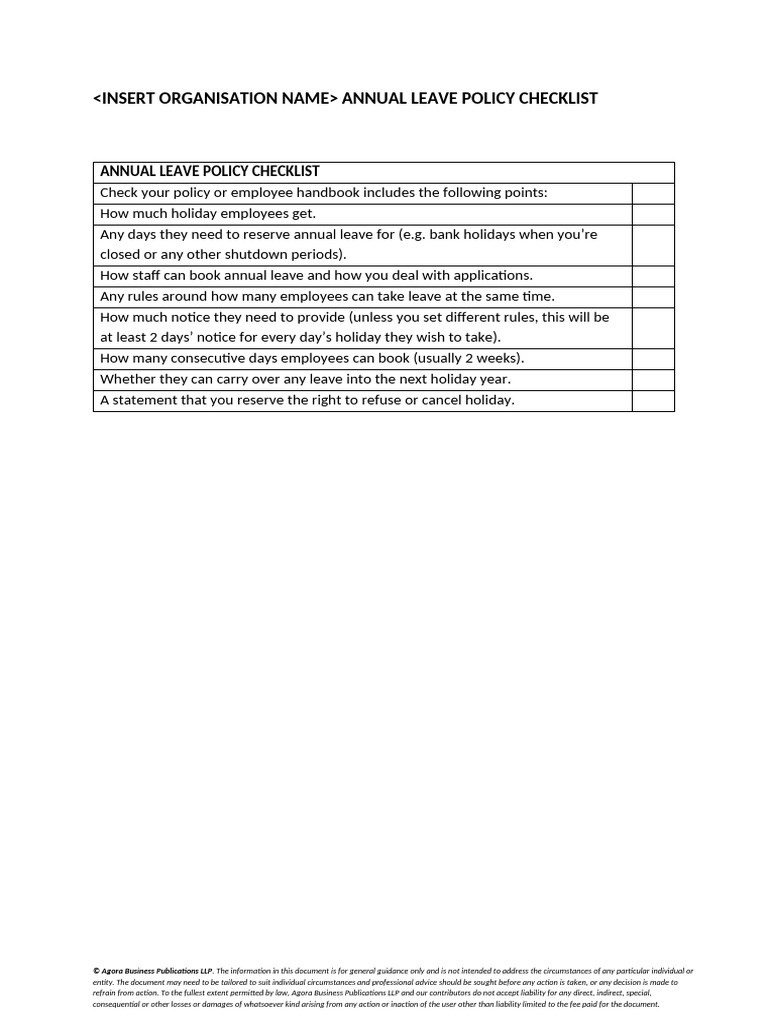 Annual Leave Policy Checklist | PDF