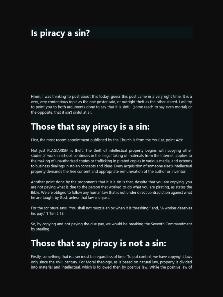 Is Piracy a Sin? A Moral Debate | PDF | Copyright Infringement | Copyright