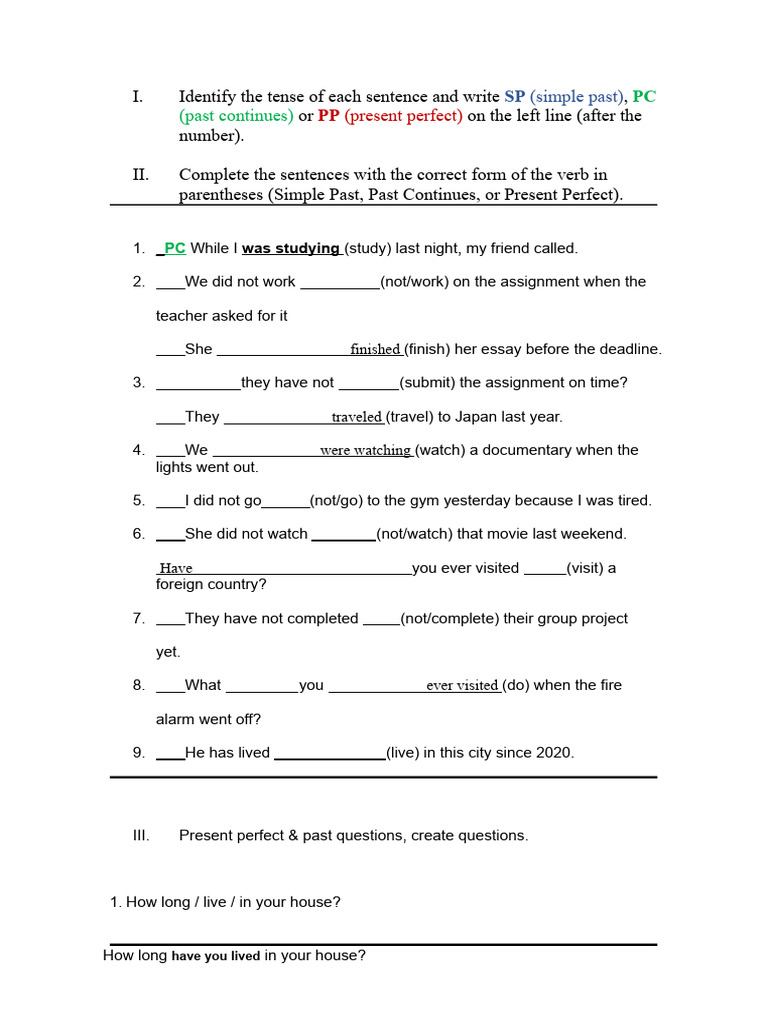 Tense Identification and Verb Practice | PDF | Linguistics
