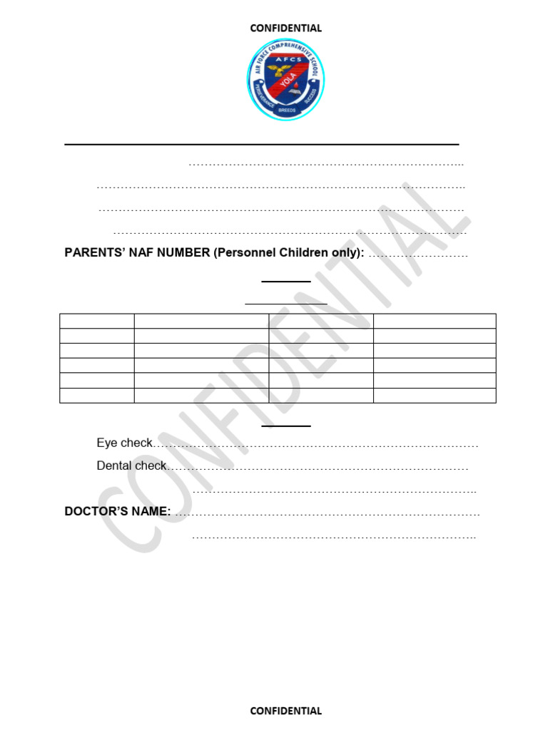 Medical Lab Form - Afcs Yola | PDF