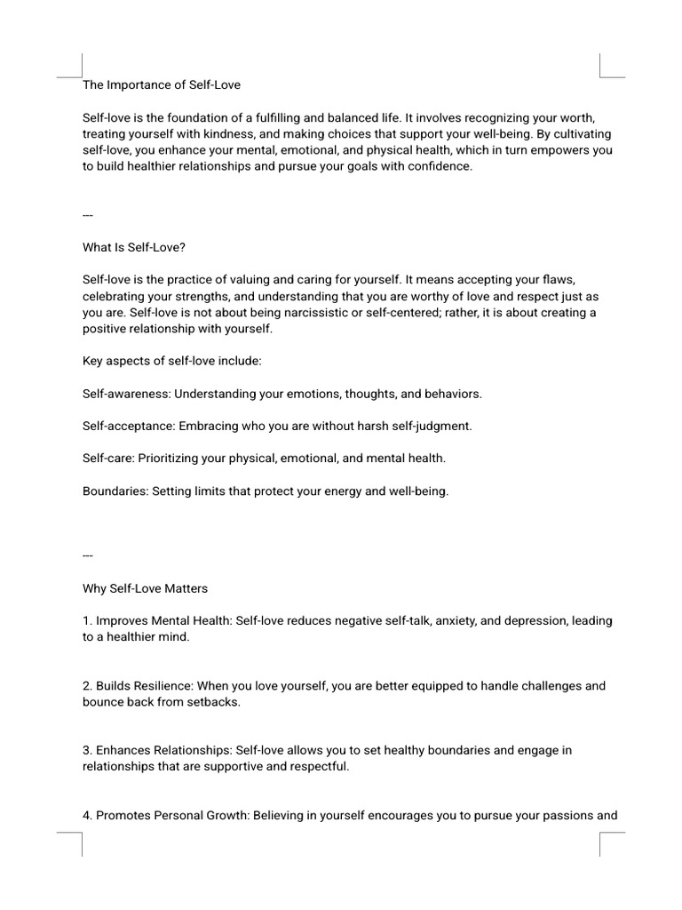 The Importance of Self-Love | PDF | Mental Health | Psychology